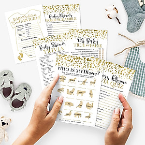 50 Gold Baby Prediction And Advice Cards, Trivia Games, etc, 25 Baby Animal Matching, Nursery Rhyme Game - 6 Double Sided Cards Baby Shower Games Funny, Baby Shower Ideas Baby Sprinkle Games