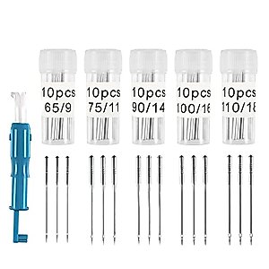 50pcs Sewing Machine Needles Assorted Universal Hax1 65/9 75/11 90/14 100/16 110/18 with a Needle Threader for Bernina Kenmore Singer Brother Janome Schmetz