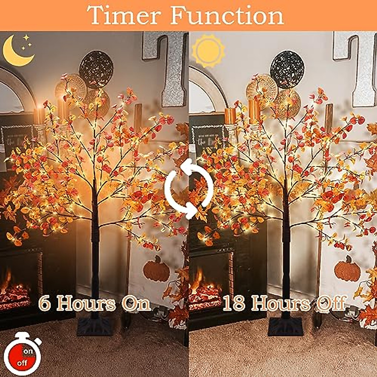 Agusbagli 4FT 140LED Lighted Fall Eucalyptus Tree Thanksgiving Fall Decorations with Timer & 8 Modes Artificial Fall Trees with Lights & 336 Leaves Fall Light Up Tree Harvest Indoor Outdoor Fall Decor