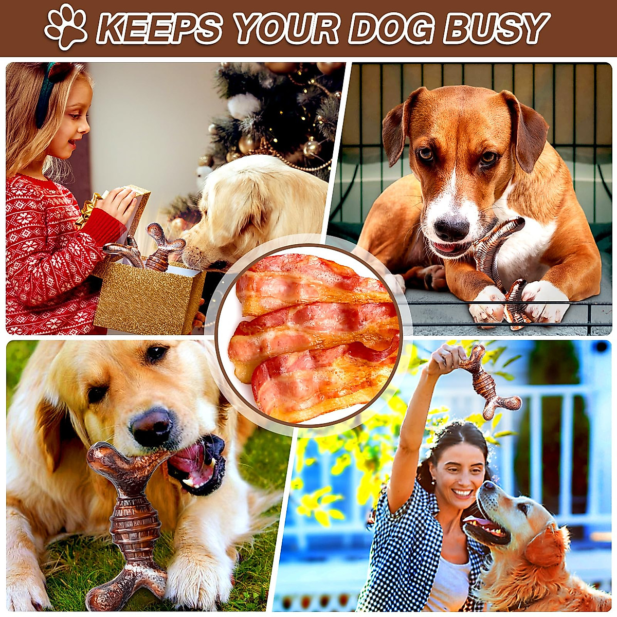 TonyEst Dog Toys, 4-Pack Indestructible Dog Chew Toys for Aggressive Chewers, Nylon Durable Dog Toys for Medium Large Dogs Breed, Bacon Flavored Tough Dog Bones Chew Toys for Super Chewer