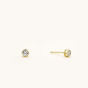 Lavishe 14K Gold Plated 925 Sterling Silver Cubic Zirconia Round Bezel Set Stud Earrings, 3mm Stone