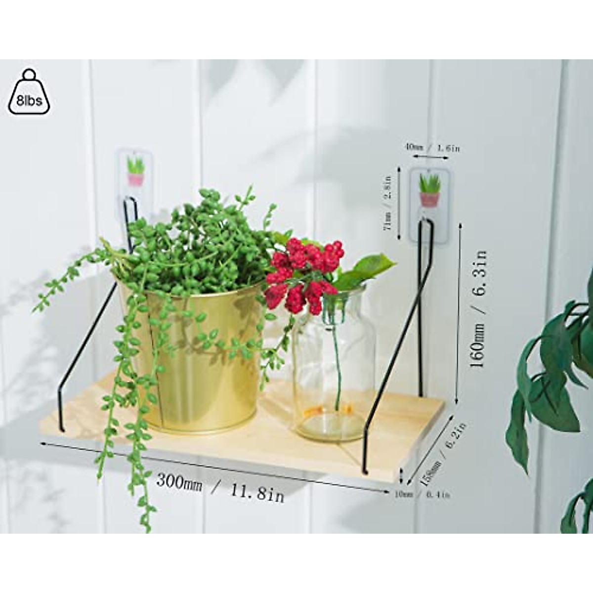 QsQueen Floating Shelves Set of 3 Rustic Solid Wood Floating Shelf Wall Storage Shelves for Living Room, Bedroom, Bathroom, Kitchen