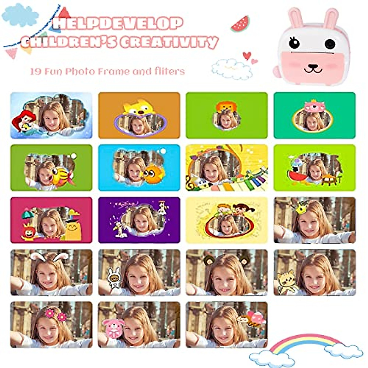 JECAURS Instant Print Camera for Kids, WiFi Kids Camera with 32GB Memory Card, Dual Lens, Print Paper, Color Pens Set, Kids Selfie Video Printable Camera for Girls and Boys