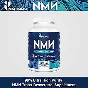 NMN 500mg + Trans-Resveratrol Supplement 1100mg, nmn resveratrol supplements 1000mg for Powerful Antioxidant & Anti-Aging Supplement, Cell Repair, Boost Energy, Boost NAD+, Immune Health, 120 Capsules