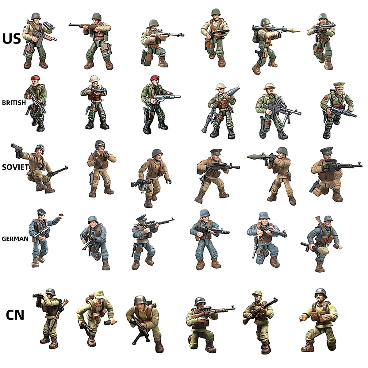 MEIEST 6 PCS Mini WWII Soldier Military Action Figures, Army Model Building Block Toys with Multiple Military Weapons Accessories,Party Favors Set for Kids (German Army)