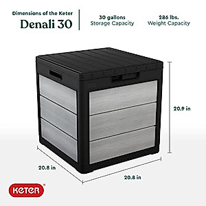 Keter Denali 30 Gallon Resin Deck Box for Patio Furniture, Pool Accessories, and Storage for Outdoor Toys, Grey/Black