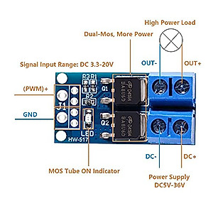 12PCS Dual High-Power MOS Transistor Driving Module 0-20KHz PWM DC 5V-36V 400W Adjustment Electronic Switch Control Board Lamp Brightness Control 15A(Max 30A) Motor Speed Controller (12PCS)