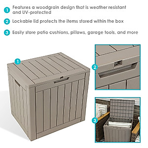 Sunnydaze 32-Gallon Faux Wood Design Outdoor Deck Box - Lockable Lid and Side Handles - Driftwood