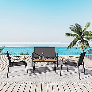 LAUSAINT HOME 4 Pieces Patio Furniture Set, Modern Outdoor Furniture Textilene Fabric Patio Conversation Sets, Patio Chairs Set of 4 with Loveseat Coffee Table for Backyard, Lawn, Garden