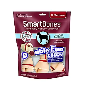 SmartBones DoubleTime Chews 3 Count, Medium, Rawhide-Free Chews For Dogs With Long-Lasting Chew Center