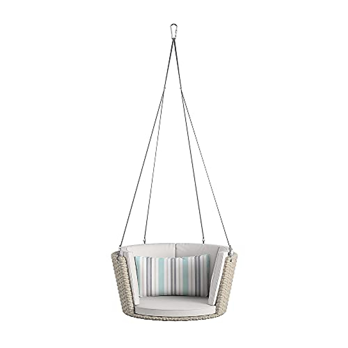 Novogratz Poolside Gossip Collection, Sally Patio Swing, Harbor Grey Cushions, Light Taupe Wicker