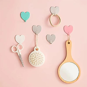 JtmyAota 12 Pack Heart Shaped Decorative Wall Hooks, Stainless Steel Strong Adhesive Wall Hook for Home Kitchen Bathroom (Pink)