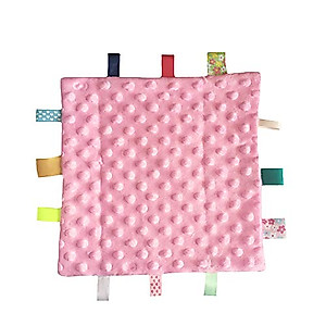 G-Tree Pink Baby Tag Comforter Taggy Blanket, Security Blanket with Multi-Coloured Tag, Taggy Plush Comforter - Pale Pink Textured Underside