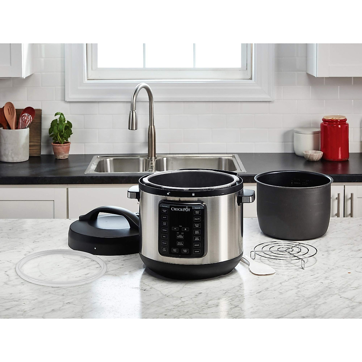 Crock-pot 8-Quart Multi-Use XL Express Crock Programmable Slow Cooker with Manual Pressure, Boil & Simmer with Extra Sealing Gasket, Stainless Steel