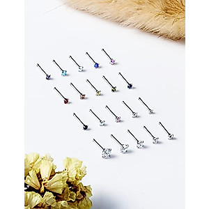 Vsnnsns 20G Nose Rings for Women Men 316L Surgical Stainless Steel L Shaped Nose Studs Screw Bone Opal Nose Rings Piercings 20 Gauge Nostril Piercing Nose Studs Jewelry Diamond CZ Silver for Women