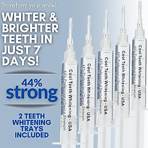 Teeth Whitening Gel for Trays 5 Pcs Fast Acting Teeth Whitening Gel Refill with Strongest 44% Carbamide Peroxide Gel, 2 Bleach Trays Included for Teeth Bleach, Enamel Safe, Gluten Free and Vegan