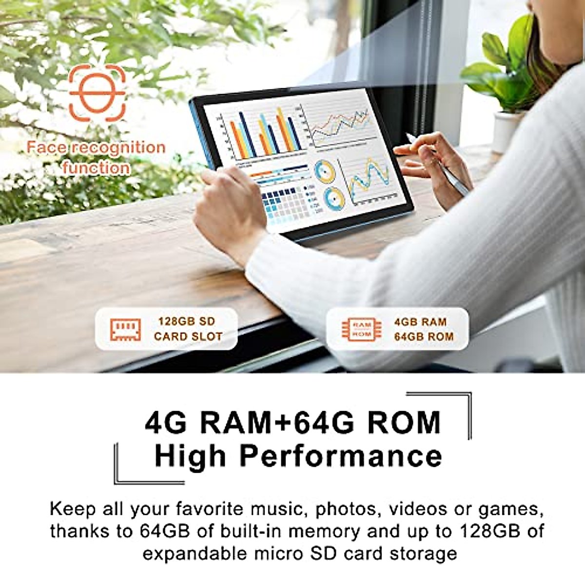 Oangcc 10.1" Android 11 Tablet, 2 in 1 Tablet 4GB RAM 64GB ROM (Up to 128G) Dual Camera Computer Tablet PC with Bluetooth Keyboard | Wireless Mouse | Stylus | Case | and More - Blue