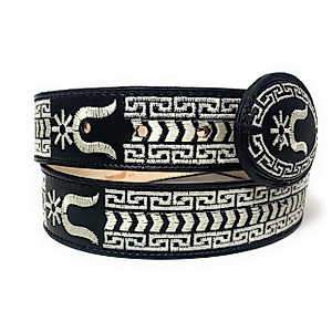 Men's Black western Embroidered Charro Belt, Cinto Charro Vaquero Bordado (44)