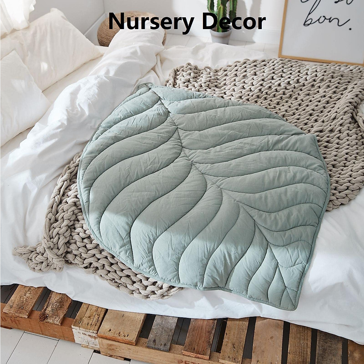 Large Cotton Leaf Baby Play Mat, Machine Washable Thick Play Mat for Baby Gift, Floor Tummy Time Baby Mat for Girls and Boys,Baby Play Mat Creeper Nursery Rug