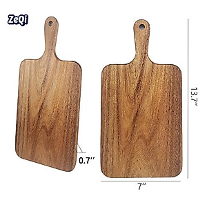ZeQi Acacia Wood Cutting Board with Handle 13.7''X7'' / Charcuterie Board/Serving Board/Cheese, Bread, Vegetables & Fruits Serving Board (Rectangular)