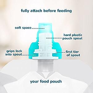 ChooMee SoftSip Food Pouch Top | Baby Led Weaning | No Spill Flow Control Valve, Protects Childs Mouth, 100% Silicone, BPA Free | 2CT Orange Aqua