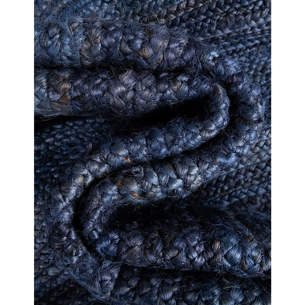 Jaipur Handloom Natural Jute Round Rug with Navy Blue Border Hand Braided Jute Area Rug for Bedroom, Living Room, Dining Room, Hallway, Kitchen, Entryway (5 Feet Round Jute Rug (60 x 60 Inches))