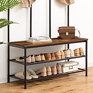 HOOBRO Hall Tree with Bench, Entryway Bench with Coat Rack, Mud Room Bench with 12 Double Hooks and Storage Bench, Coat Tree, Shoe Rack Organizer, for Foyer, Front Door, Rustic Brown BF05MT01