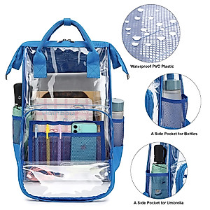 Yusudan Heavy Duty Clear Backpack for Men Women, School Bag Bookbag PVC Plastic Transparent Backpacks for Boys Girls (Blue)