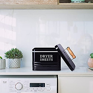 DAYA FASHION Dryer Sheet Holder Black, Metal Farmhouse Dryer Sheet Dispenser for Laundry Room, Dryer Sheet Container with Lid, Fabric Sheet Holder Storage Bin, Glossy Black
