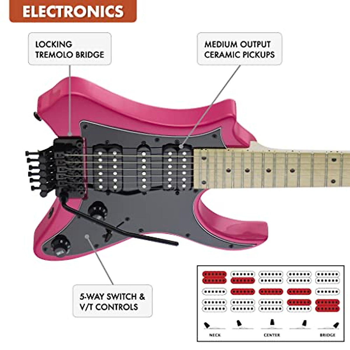 Traveler Guitar Electric Guitar 6 String Vaibrant Standard, Right, Hot Pink, (V88S HPKGMP)