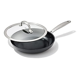 OXO Good Grips Pro, 9.5" Frying Pan Kitchen Skillet with Lid, 3-Layered German Engineered Nonstick Coating, Dishwasher Safe, Oven & Broiler Safe, Stainless Steel Handle, Black