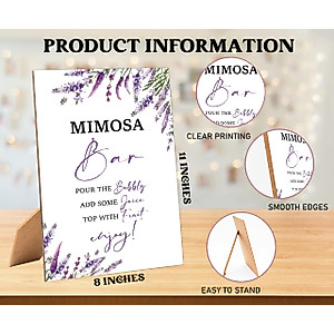 Lavender Purple Bridal Shower Mimosa Bar Sign, Table Decor Bridal Shower Sign, Pack of 1 Wooden Tabletop Sign with Stand, Bridal Shower Decorations, Wedding Shower Supplies - XG06