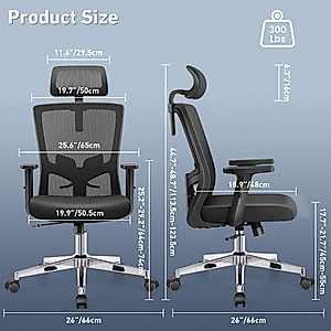 Brick Attic Office Chair, Ergonomic Desk Chair High Back Computer Chair Swivel Mesh Task Chair with Adjustable Lumbar Support Armrests Headrest Black