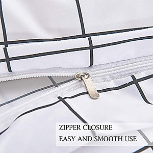 Twin Size Duvet Cover Set, White Plaid Microfiber Down Quilt Bedding Cover with Zip Ties, Farmhouse for Women Men Boys Girls Teen , 2 Piece - 68x90 inch XL Extra Long, Prepy College Dorm Grid Bed Sets