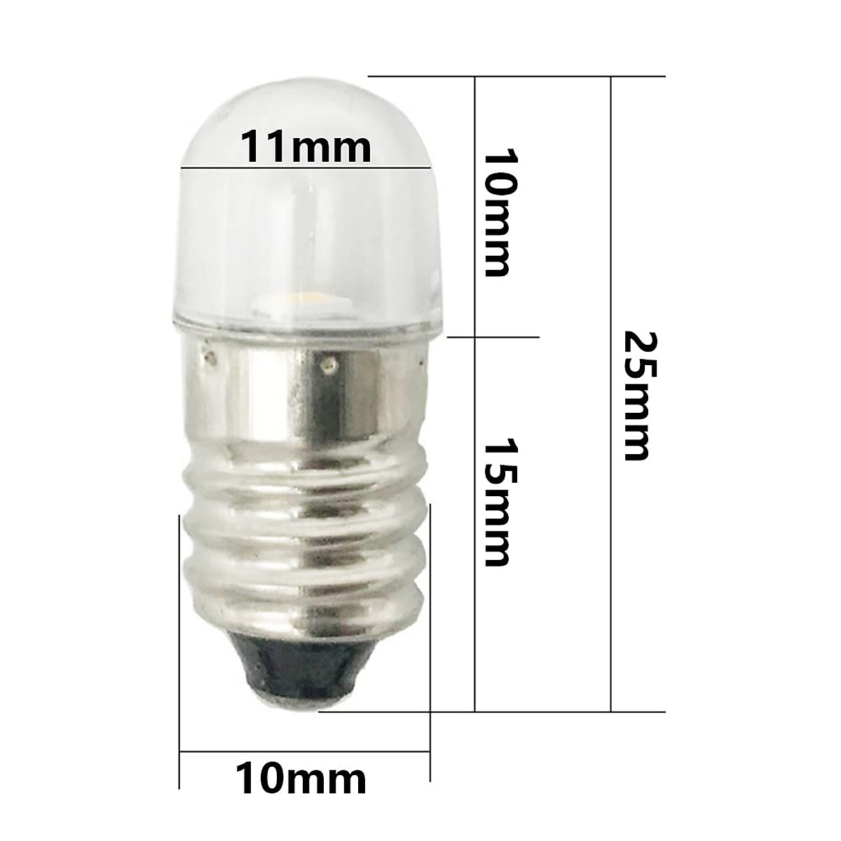 GutReise AC/DC E10 Bulbs, 10pcs 9 Volt Cold White E10 Replacement Bulbs Miniature Screw LED Lamps 0.5Watts 65Lm (9 Volt, Cold White)