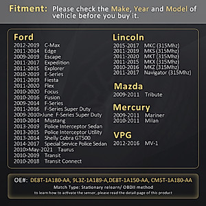 Marsflex TPMS Sensor Fit for Ford Lincoln Mercury, F150 F250/F350 Super Duty Escape Focus Explorer, Tire Pressure Monitoring System OE: DE8T-1A-180-A 9L3Z-1A189-A DE8T-1A180-AA 9L3Z-1A-189-A 315MHz