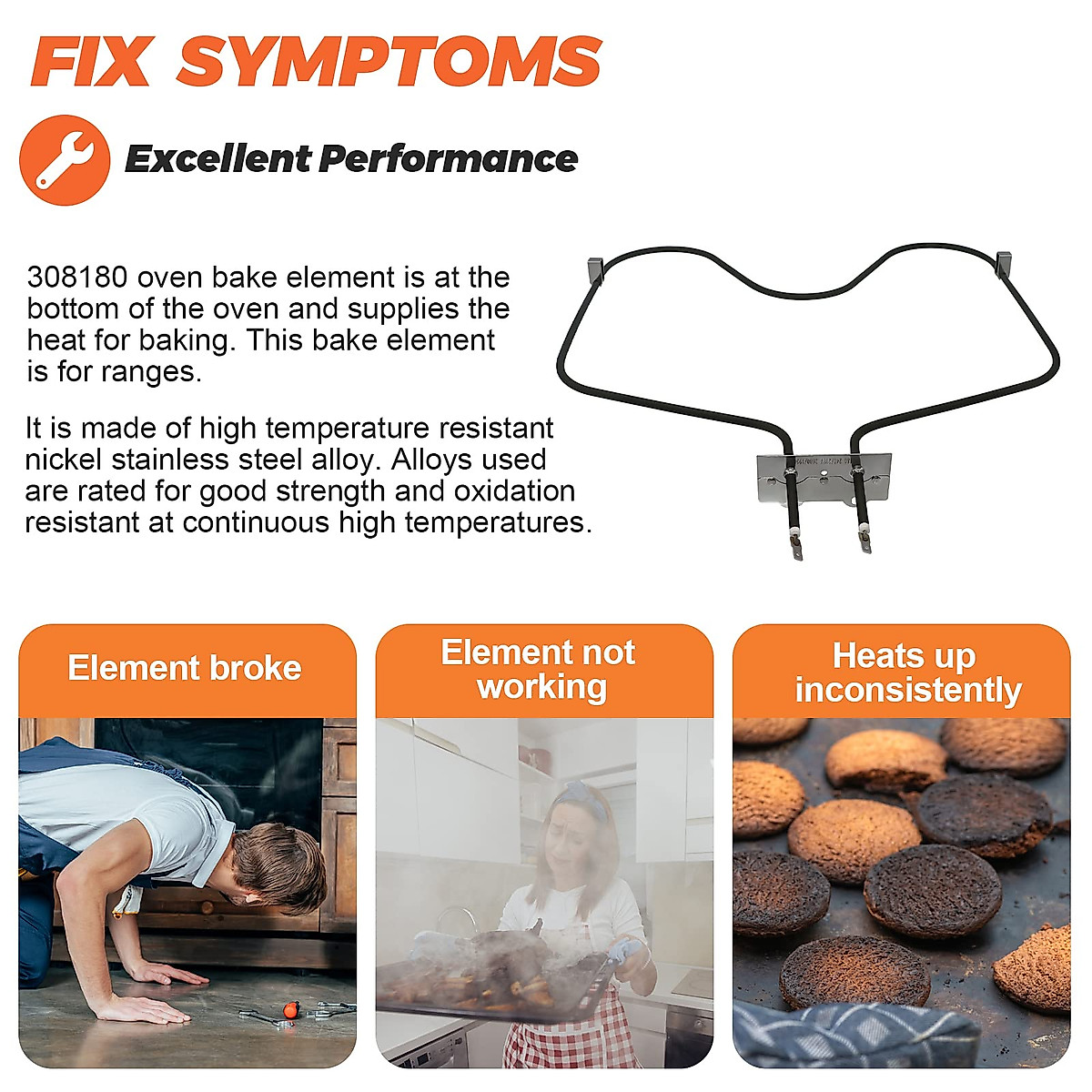 wp308180 W10308477 Oven Bake Element replacement for Whirlpool oven heating element wp308180 by Beaquicy - Suitable for Kenmore,Whirlpool ovens rf366pxxn2,fep310en0,rf365pxyn0,rf327pxvw,fep310bl,etc.