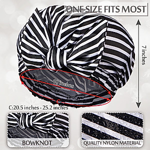 2 Pieces Shower Caps for Women, Waterproof Reusable Shower Hair Caps Elastic Hem Shower Bath Caps for Long, Short and Curly Hair for Women Girls (Black Dot and Stripe)