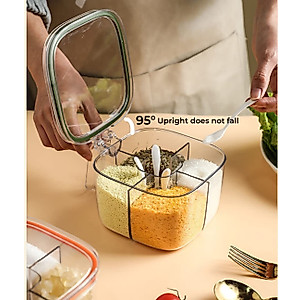 Clear Seasoning Box,4 Compartments Sealed Seasoning Box With Lid,Seasoning Box with Cover and Serving Spoons,Kitchen Condiment Jars,Plastic Seasoning Box Container Set to Storage Salt Pepper Powder