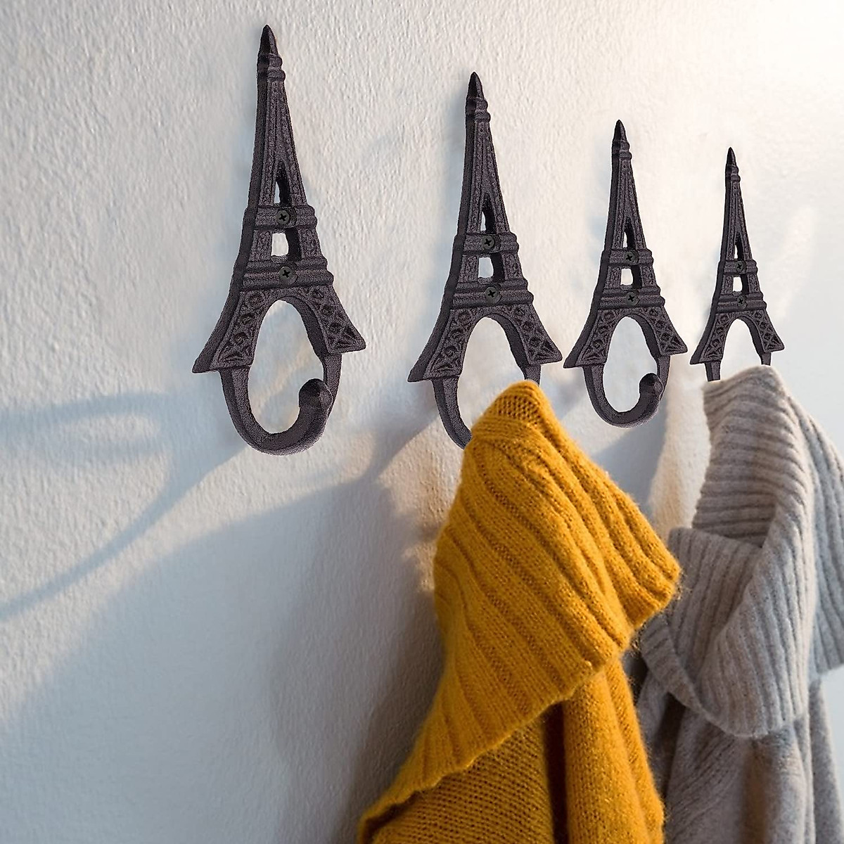 2 Pack Metal Double Hook Cast Iron Bar Decoration Retro Creative Wall Hanging (Eiffel Tower, 8.5×18×3.5cm)