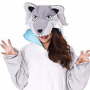 SAZAC Silver Wolf Kigurumi - Onesie Jumpsuit Halloween Costume (One Size)