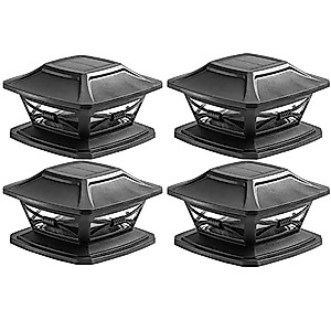 SMY Lighting Solar Post Lights Outdoor 2 Modes LED Solar Fence Cap Light for 4x4 5x5 6x6 Posts Deck Patio Garden Decoration Warm White/Cool White Lighting Black (4 Pack)