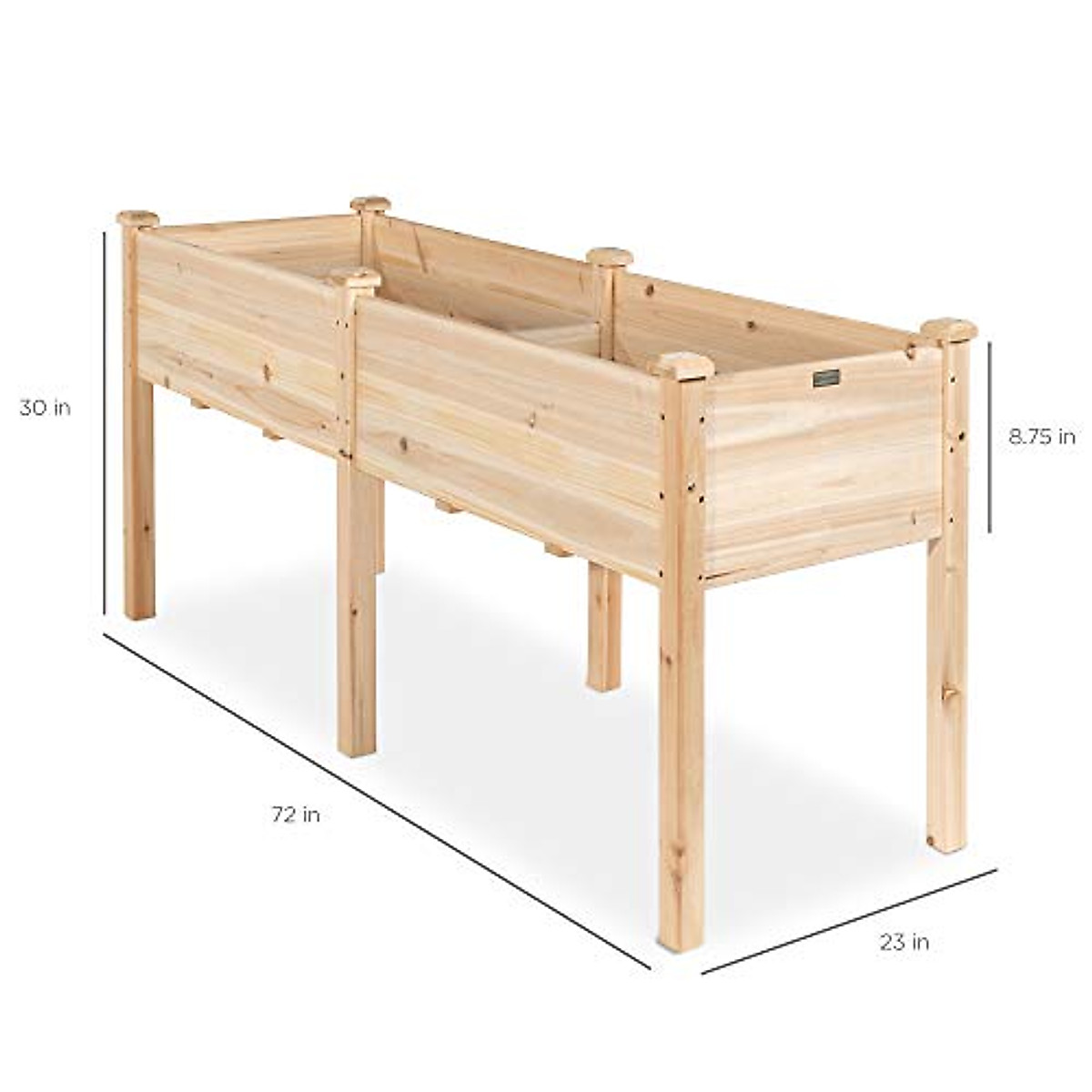 Best Choice Products 72x23x30in Raised Garden Bed, Elevated Wood Planter Box Stand for Backyard, Patio, Balcony w/Divider Panel, 6 Legs, 300lb Capacity - Natural