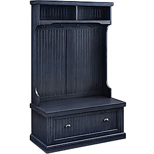 Crosley Furniture Seaside Hall Tree, Entryway Bench with Coat Rack and Shoe Cabinet, Distressed Navy