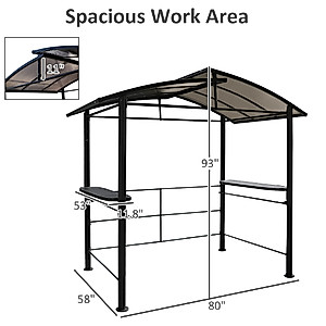 Vilobos 8'x 5' Layered PVC Board BBQ Grill Gazebo Outdoor Mental Grill Shelter with Shelves & Tools Rails, Easy to Assemble, BBQ Canopy for Patio Backyard Deck, Black
