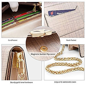 Small Leather Crossbody Bags for Women, Genuine Leather Mini Ladies Shoulder Purses with Metal Chain Strap Women's Fashion Messenger Satchels Girls Elegant Clutch Womens Casual Cross Body Bags (Gold)