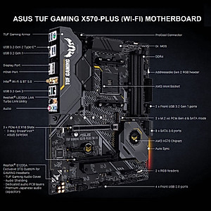 INLAND Micro Center AMD Ryzen 7 5800X 8-Core 16-Thread AM4 Unlocked Desktop Processor with ASUS TUF Gaming X570-PLUS (WI-FI) PCIe 4.0 Dual M.2 USB 3.2 Gen 2 ATX Gaming Motherboard Bundle