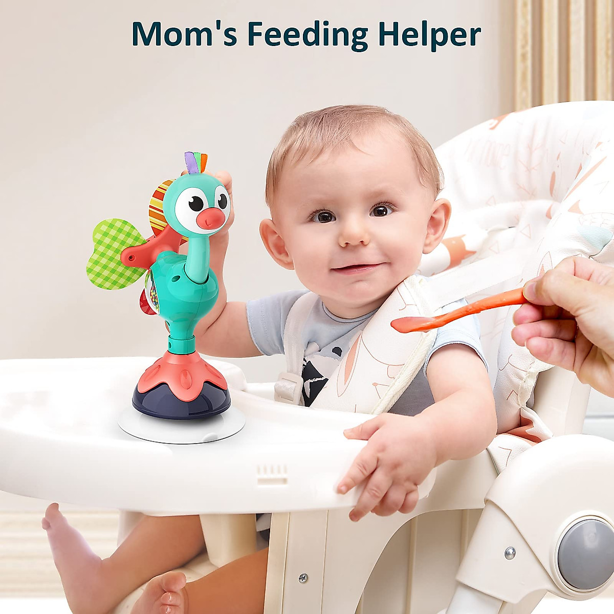 BABYFUNY 2 in 1 Baby Rattles Toys High Chair Toys with Suction Cups - Suction Toys for Baby Table Tray Bath Travel Toys, Shake Grab Spin Turn Baby Toys 6 to 12 Months as Baby Birthday Gift