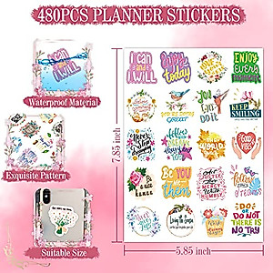 480 Pieces Inspirational Quote Daily Planner Stickers for Women Journaling Calendar Scrapbook Stickers Aesthetic 24 Sheets Motivational Waterproof Stickers for Kids Teachers Water Bottle Laptop