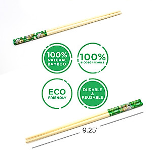 GAMAGO Bob Ross Bamboo Chopsticks Set - 4 Pairs of Adorably Cute Reusable Chop-sticks - Easy Grip, Lightweight, Durable, 9.25 Inches